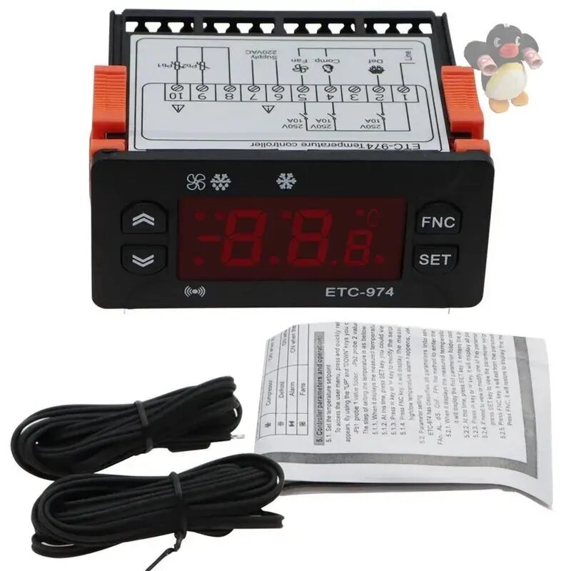 ETC-974 Термостат для холодильника, диапазон температур NTC: -50-110°C, PTC: -55-140°C, разрешение 1°C/0,1°C