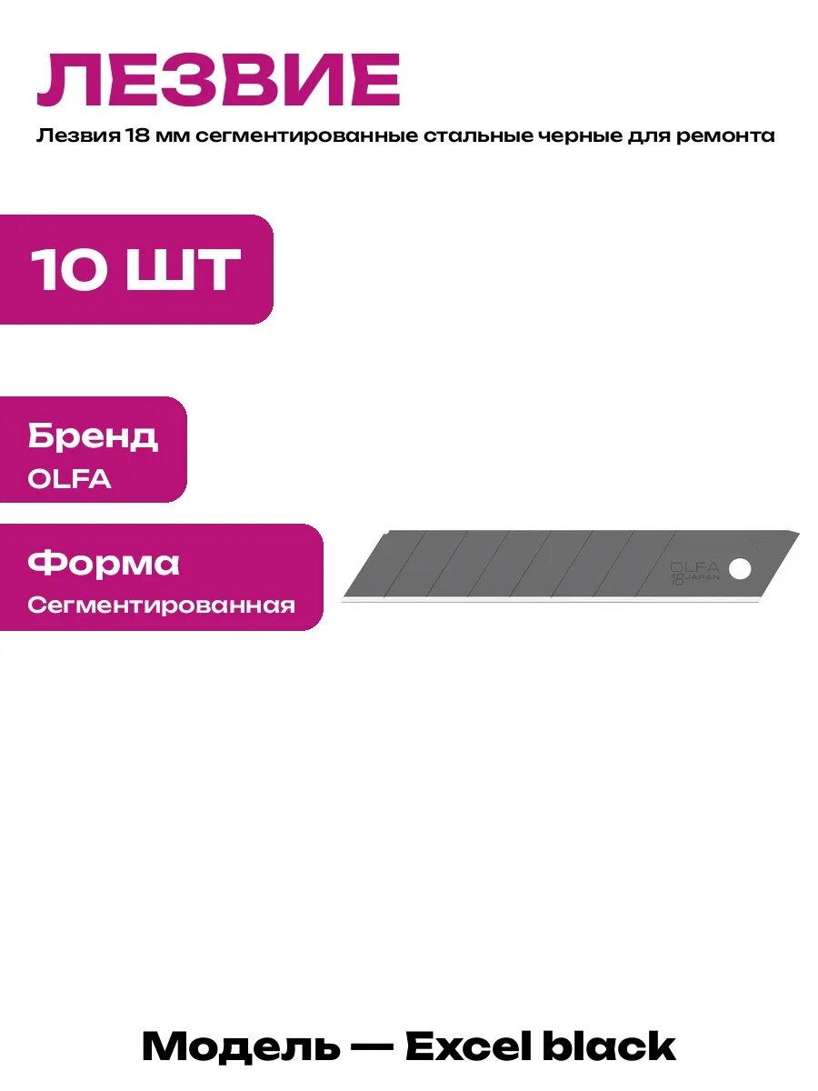 Лезвия для резака 18 мм черные сегментированные сталь 0.5 мм