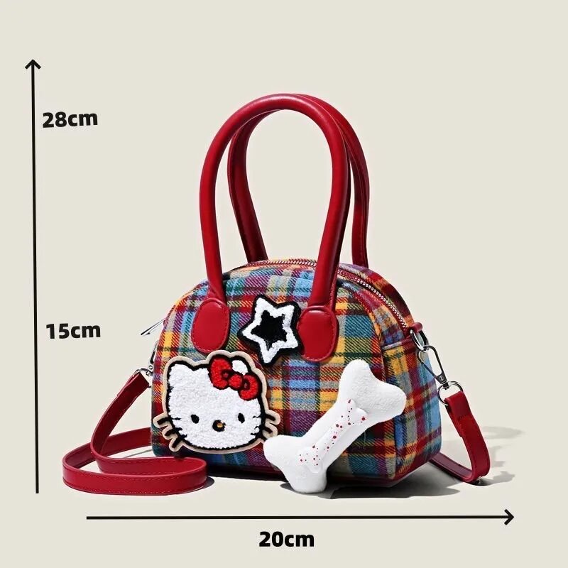 Сумка Hello Kitty для девочек, клетчатая сумка через плечо с мультяшным принтом, детская сумка — фото 1