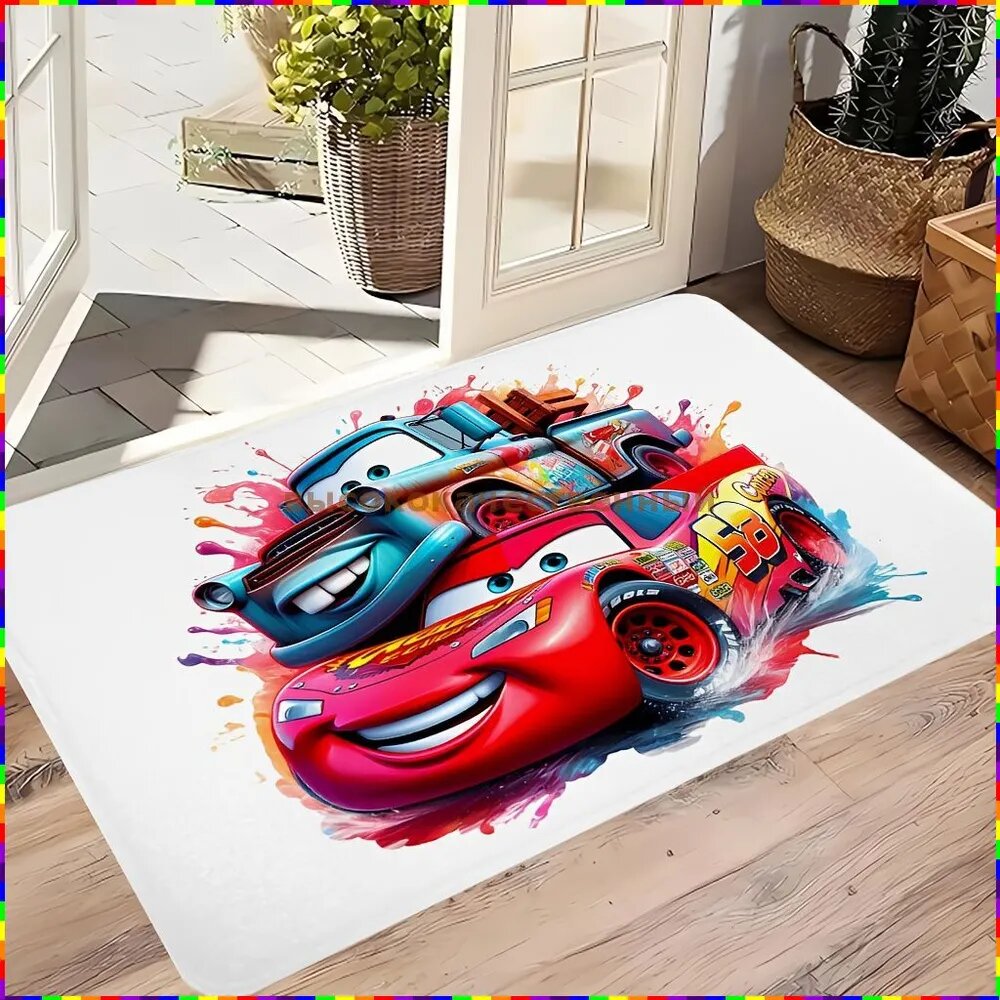 Коврик придверный 50x80 см с героями мультфильма Тачки, фланель, разноцветный
