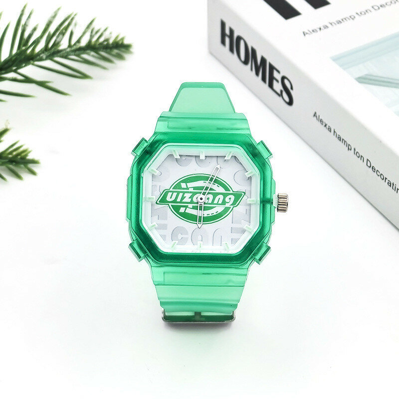 Fresh style digital quartz watch with round face and plastic material for casual outings, light green