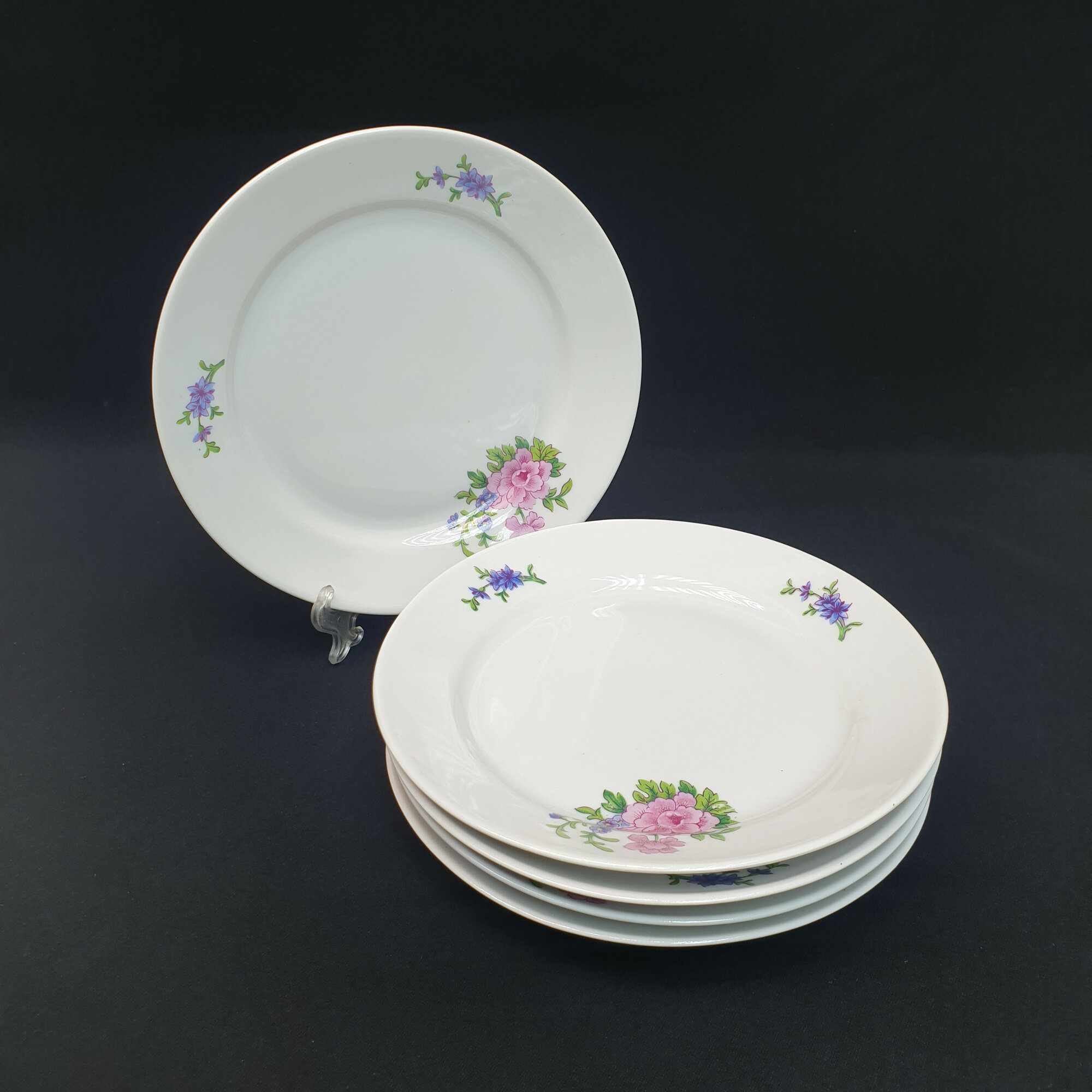 Винтажный набор из 5 десертных тарелок Дулево, фарфор 20 см, СССР