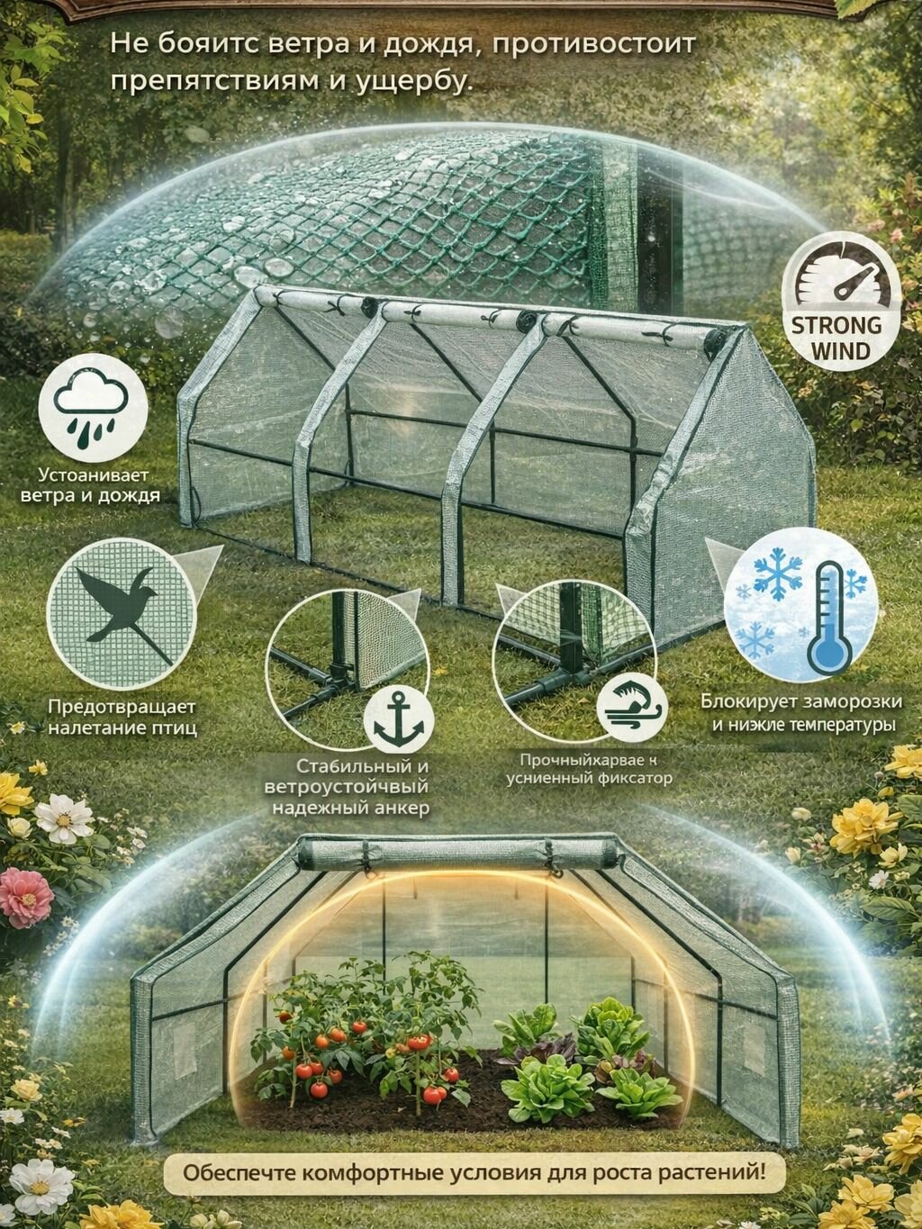 Парник, теплица домиком WENSHI 2.7х0.9х0.9м, Софт