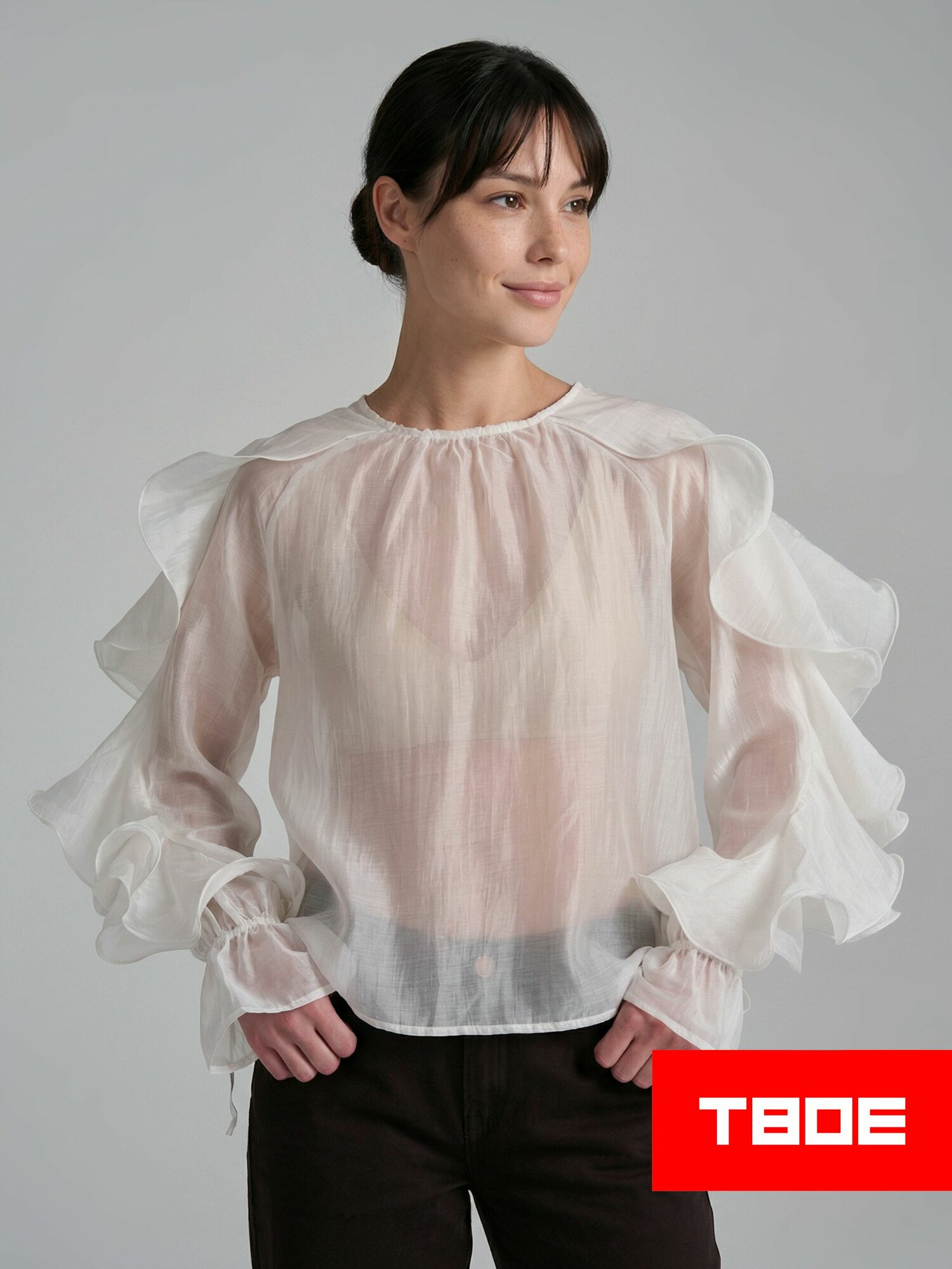 Блузка прозрачная с воланами твое, цвет: белый