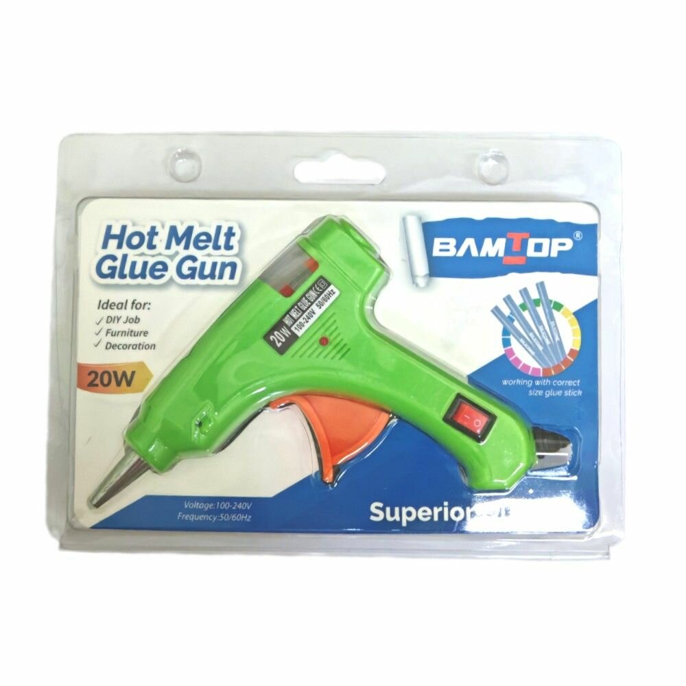 Клеевой пистолет Egoist мощность 20 Вт, диаметр клеевого стержня 0,7 см, 2 стержня в комплекте (SV-2-2green)