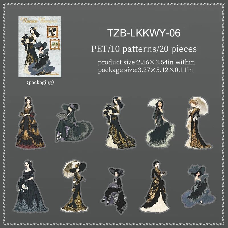 Набор стикеров Rococo Banquet Series, 10 дизайнов, 20 шт, TZB-LKKWY-06