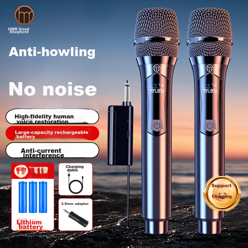 Good Shepherd Rechargeable Wireless Microphone, Universal Microphone for Home KTV, Professional Singing, Stage Hosting, Lecturing, Karaoke, Meetings, Outdoor Speakers, Amplifier, FM Receiver, Universal