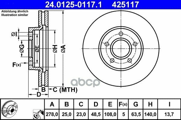 Диск тормозной перед Ford Focus II. C-Max DF4465 1223663 1790221 1734696 24012501171 ATE/1223663 1790221 1734696 1223663 17902.
