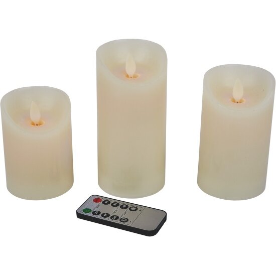 Фигура светодиодная «Свеча» Uniel ULD-F065 WW RC CANDLE SET3 на батарейках 3AAA, в составе набора из 3 шт. Диммируемая. Пульт ДУ