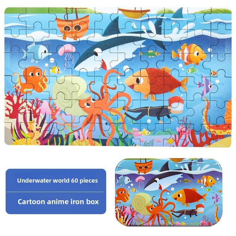 Детская деревянная головоломка с 60 деталями для раннего обучения и развития фантазии подводный мир
