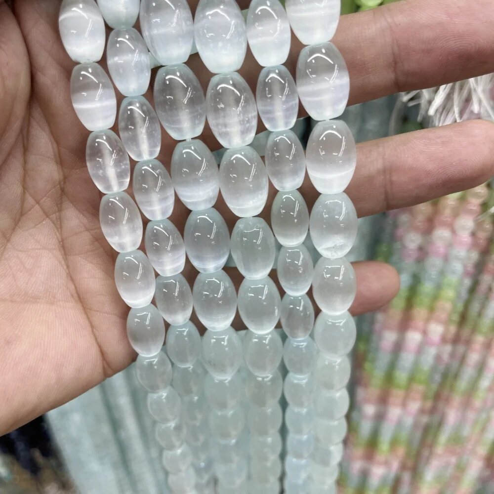 Цветные селенитовые бусины кошачий глаз 6 8 10 мм 8x12mm 32grains, Gypsum Stone