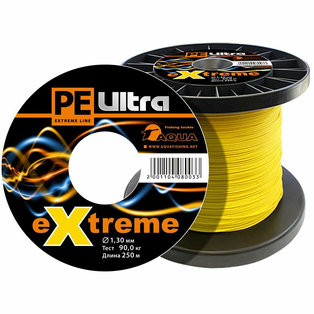 Плетеный шнур AQUA PE ULTRA EXTREME 1,30mm (цвет желтый) 250m