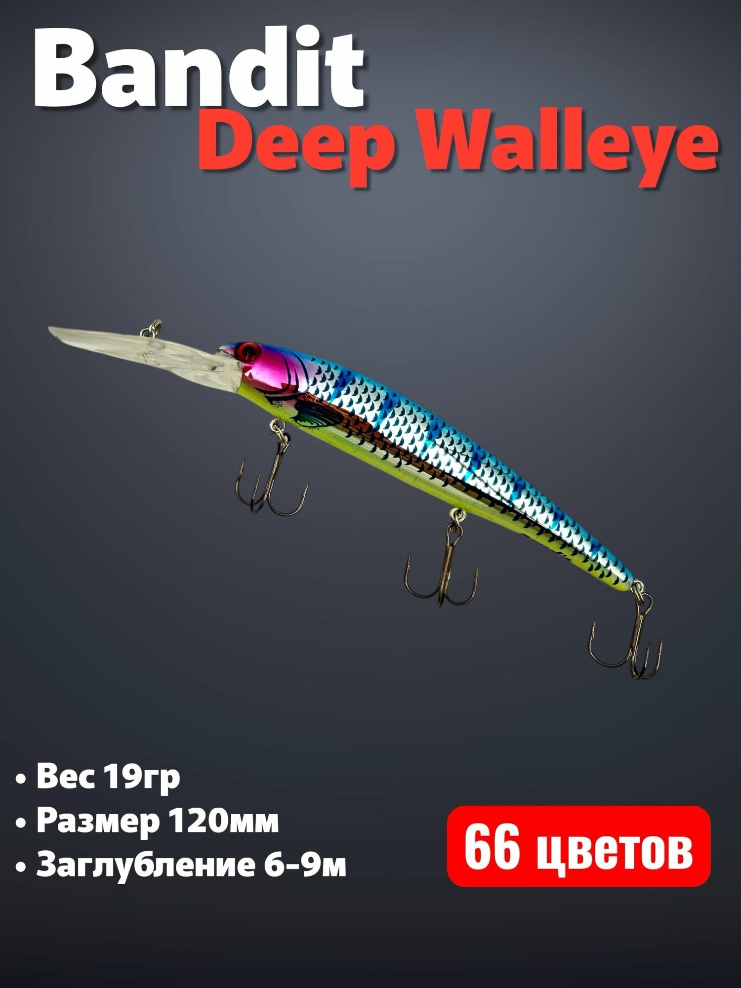 Воблер Bandit Deep Walleye 6-9м 120мм, воблер для троллинга