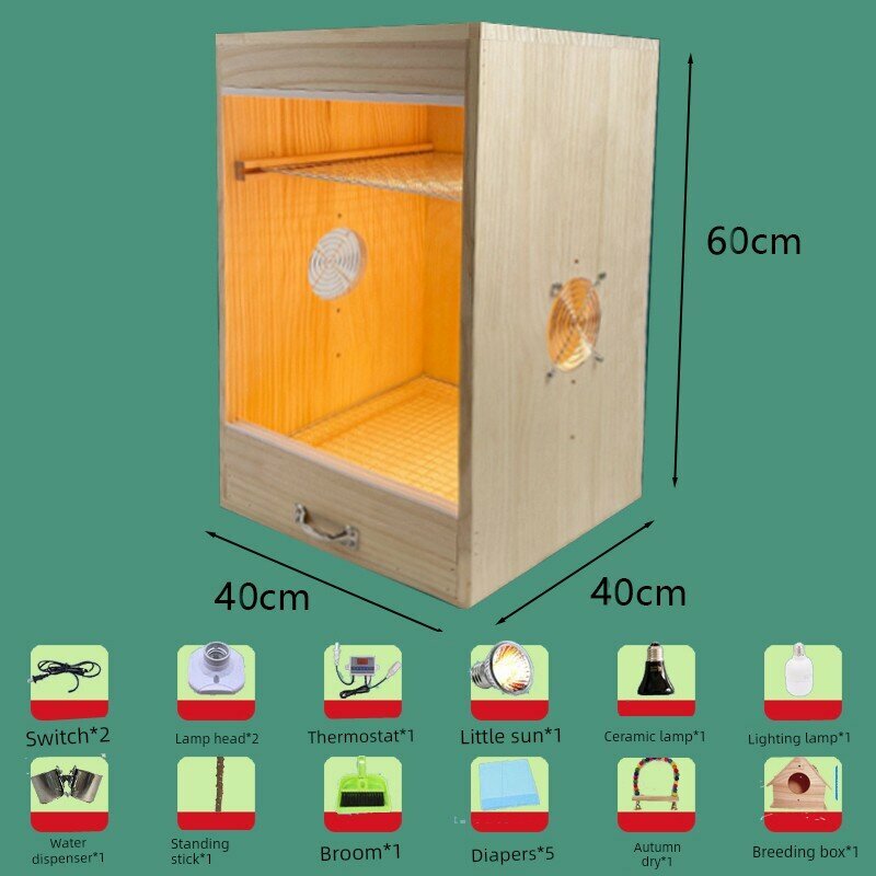 Коробка из массива дерева для птиц 40x40x60 см премиум-комплект с подогревом для разведения