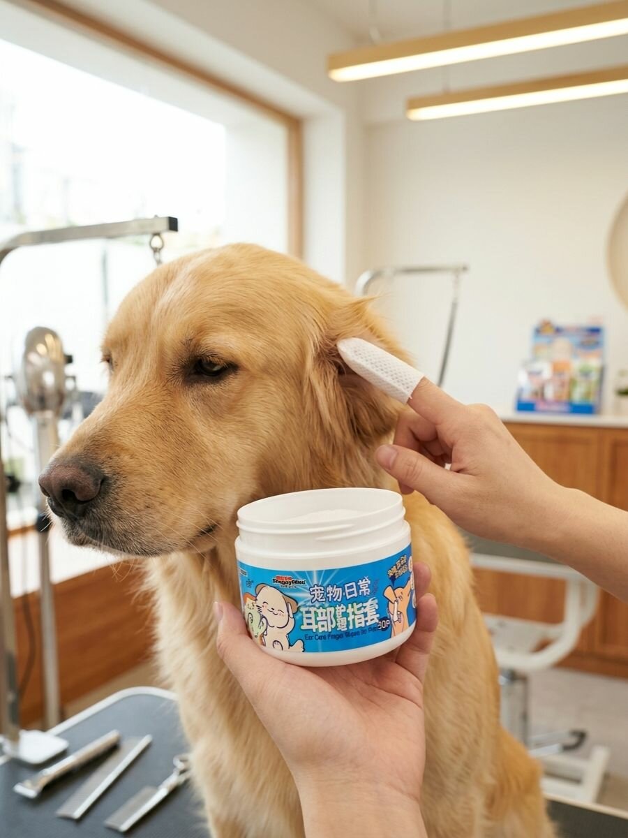 Влажная салфетка-напальчник Japan Premium Pet для чистки ушей собак и кошек с экстрактом семян дуба Кемаль. 50 шт.