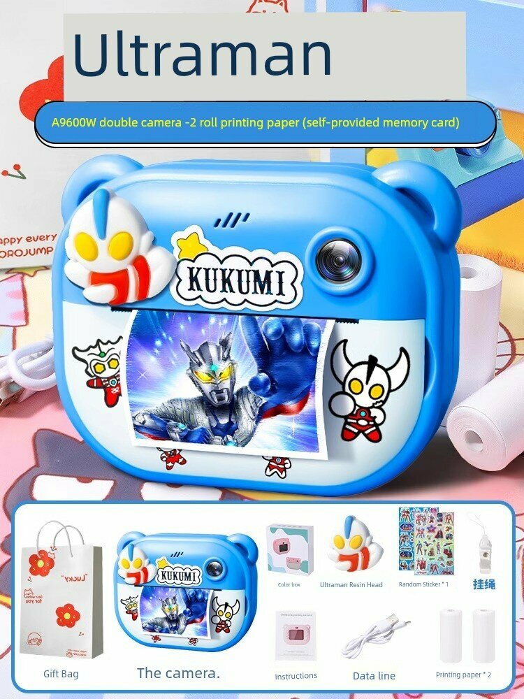 Синяя камера Летящий Ультраман с 32 ГБ памятью, 2 рулона бумаги для печати, двойная камера 9600W