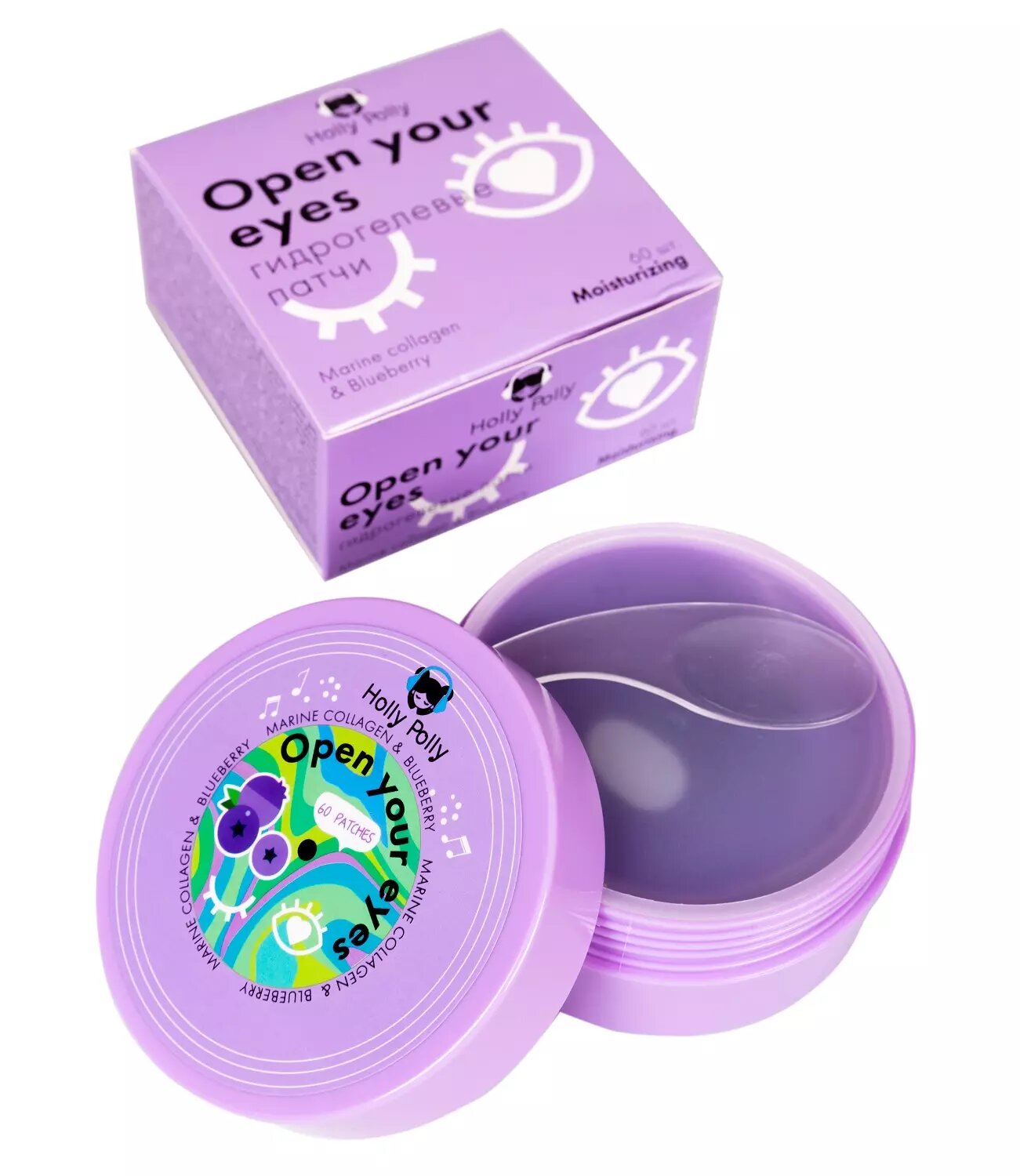 Гидрогелевые патчи Holly Polly Open your eyes с коллагеном и экстрактом Черники,60шт Увлажнение и анти-эйдж эффект