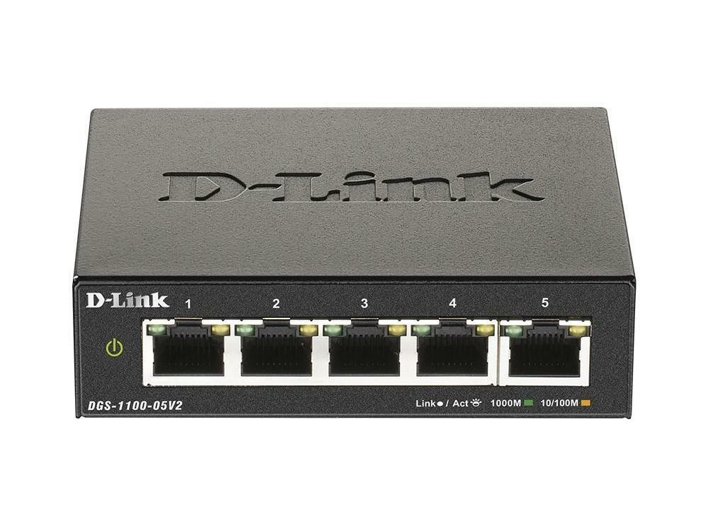 Коммутатор 5-портовый D-Link DGS-1100-05V2/A1A, L2 с 5 портами 10/100/1000Base-T