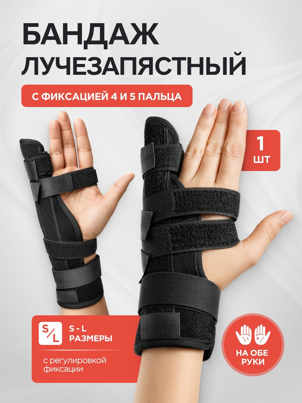 MEDKING Бандаж лучезапястный с фиксацией 4-5 пальца, ортез кисти ортопедический универсальный на правую и левую руку с пластиной, фиксатор сустава, суппорт запястья с шинами вместо гипса