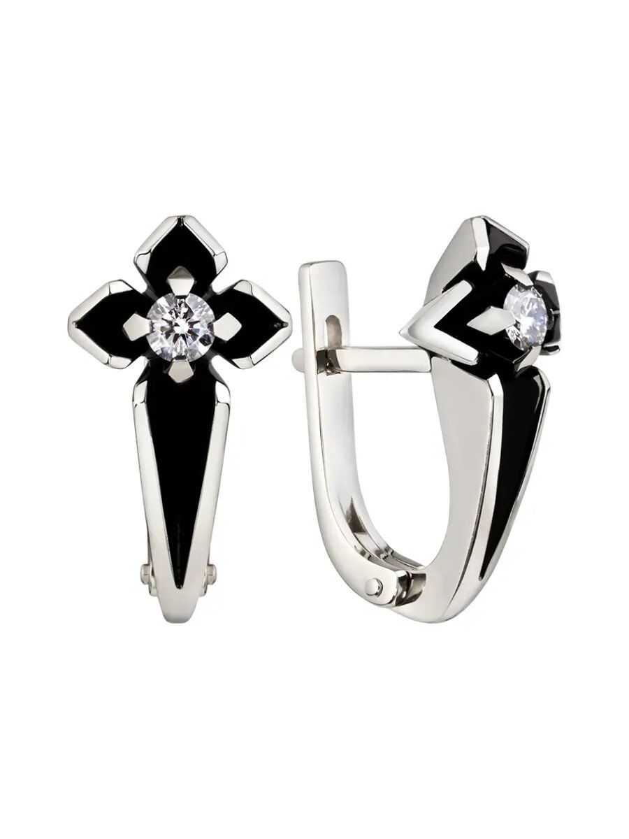 Серьги двусторонние, 585 проба, бриллиант