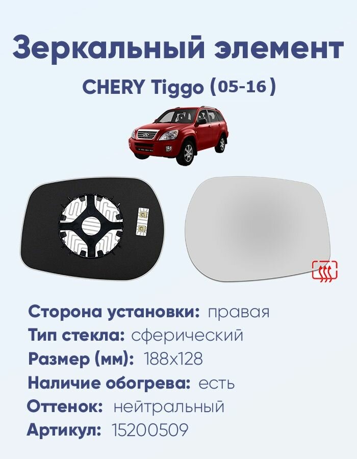 Зеркальный элемент правый CHERY Tiggo T11 (05-16) сфера нейтральный с обогревом