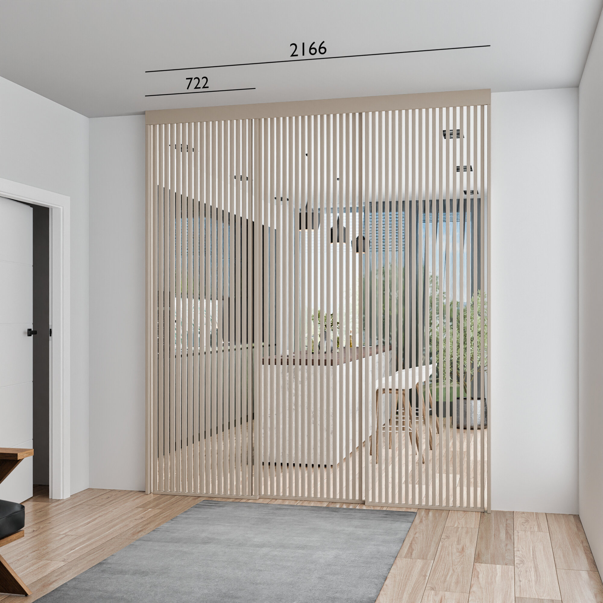Реечная межкомнатная дверь 2166 мм, 3 модуля раздвижных, цвет Кашемир