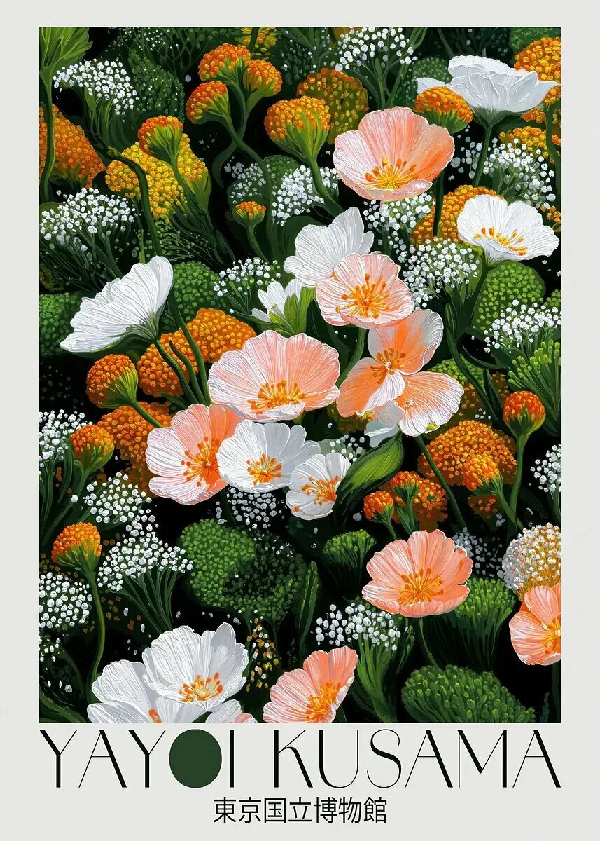 Холст с принтом "Yayoi Kusama в стиле ботанического музея Токио" 7, 50x70cm No Frame