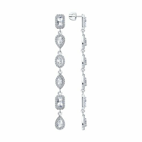 Серьги пусеты, серебро, 925 проба, родирование, фианит