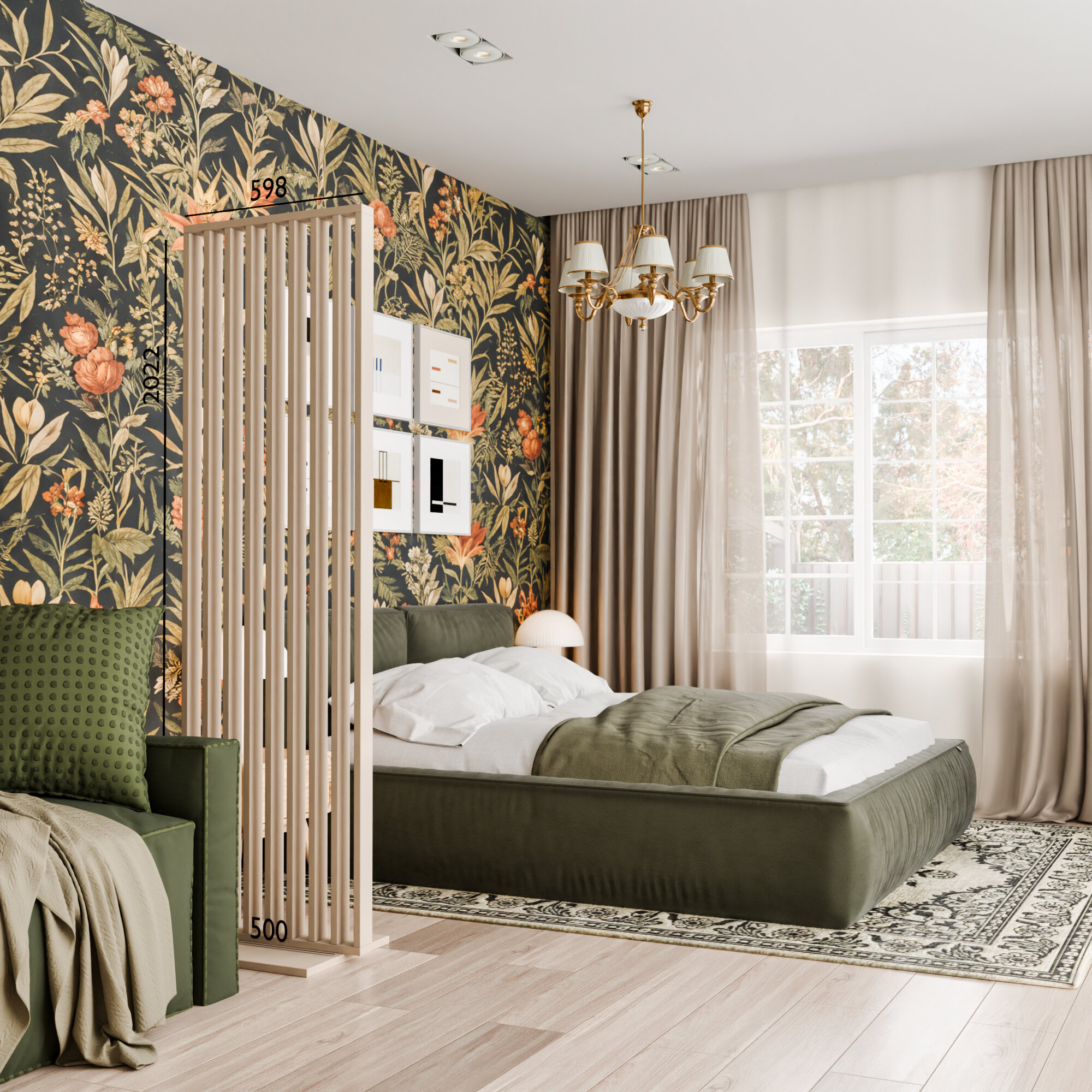 Реечная перегородка ширма для зонирования пространства 598 мм, Кашемир