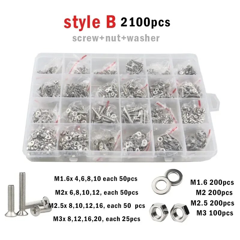 Набор винтов из нержавеющей стали 2100pcs M1.6-M3