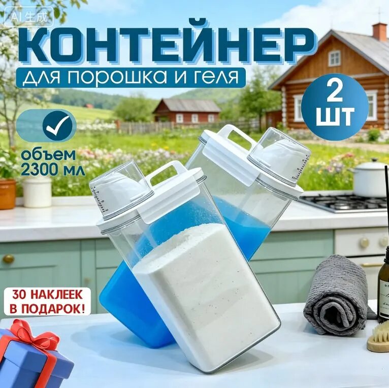 Контейнер для стирального порошка "Аксессуары для стирки", 2.22 л, 2 шт