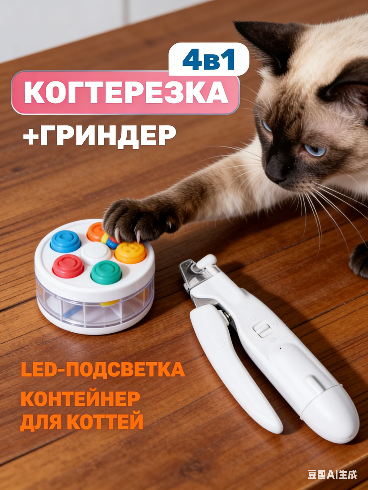 Когтерезка для кошек с ограничителем безопасная с подсветкой