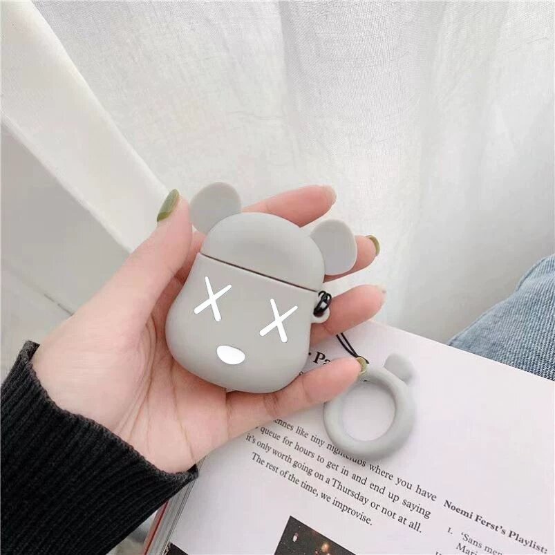 Чехол для наушников для 6-го поколения AirPods, мягкий силиконовый защитный чехол с серым узором настойчивого медведя и