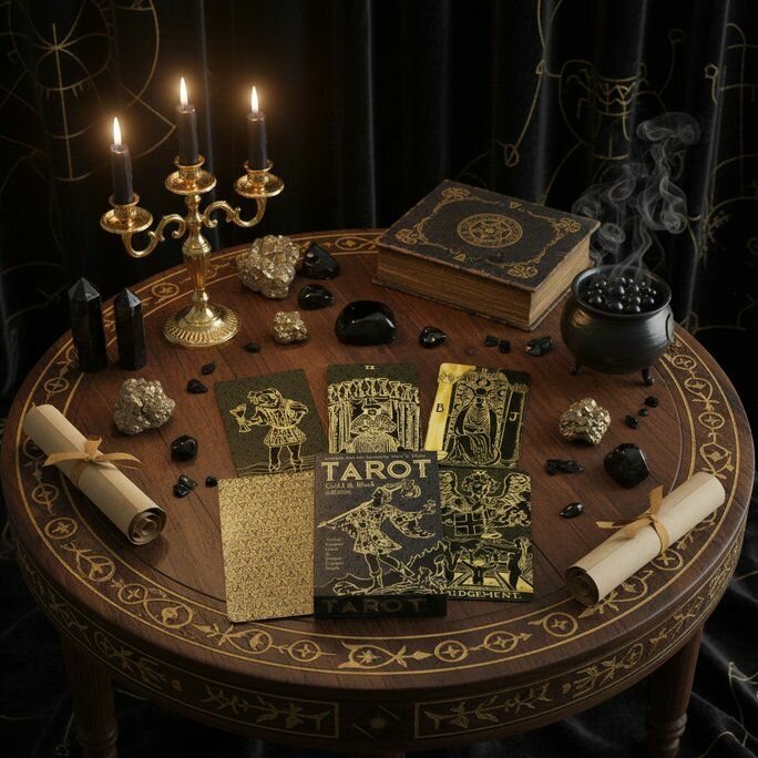 Карты Таро "Tarot Black and Gold Edition" Lo Scarabeo / Подарочный набор Таро Черное на Золотом 63698