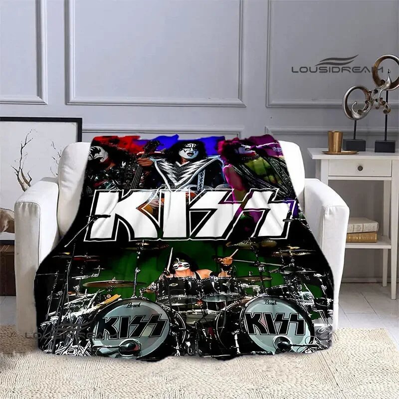Плед с принтом Kiss Band, плед для пикника, теплый плед, тонкий плед, фланелевый плед для дома и путешествий, плед-покрывало, подарок на день рождения.