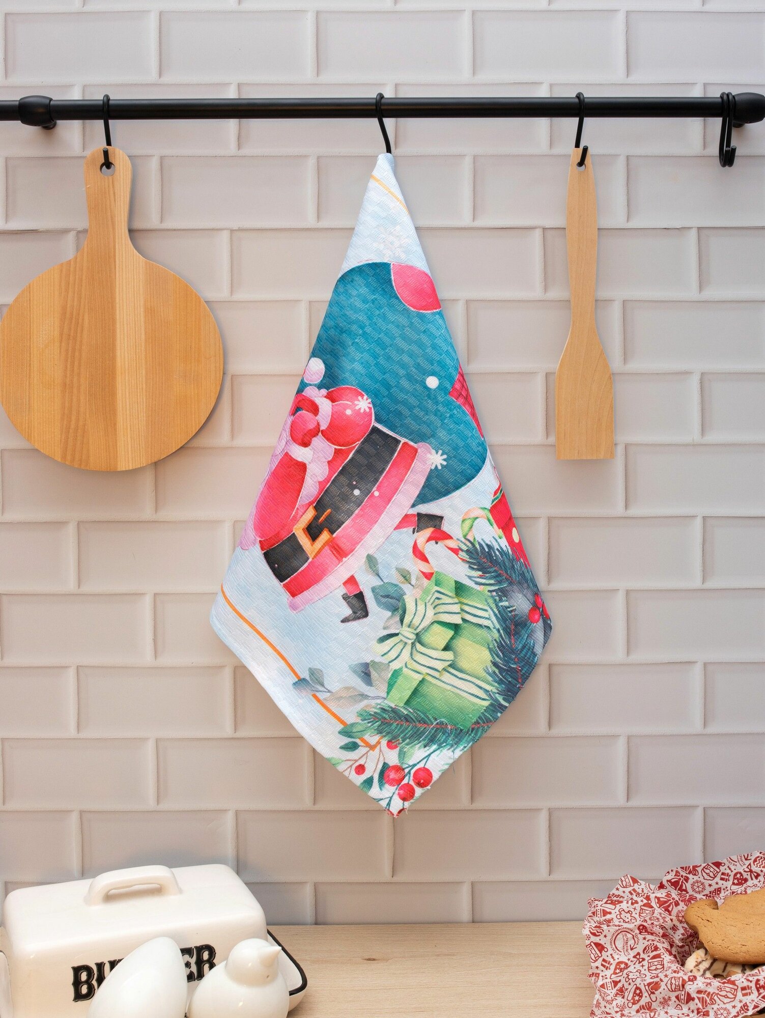 Полотенце Wellness, кухонное, 38x63 см, микрофибра, новогоднее, голубое, 1 шт