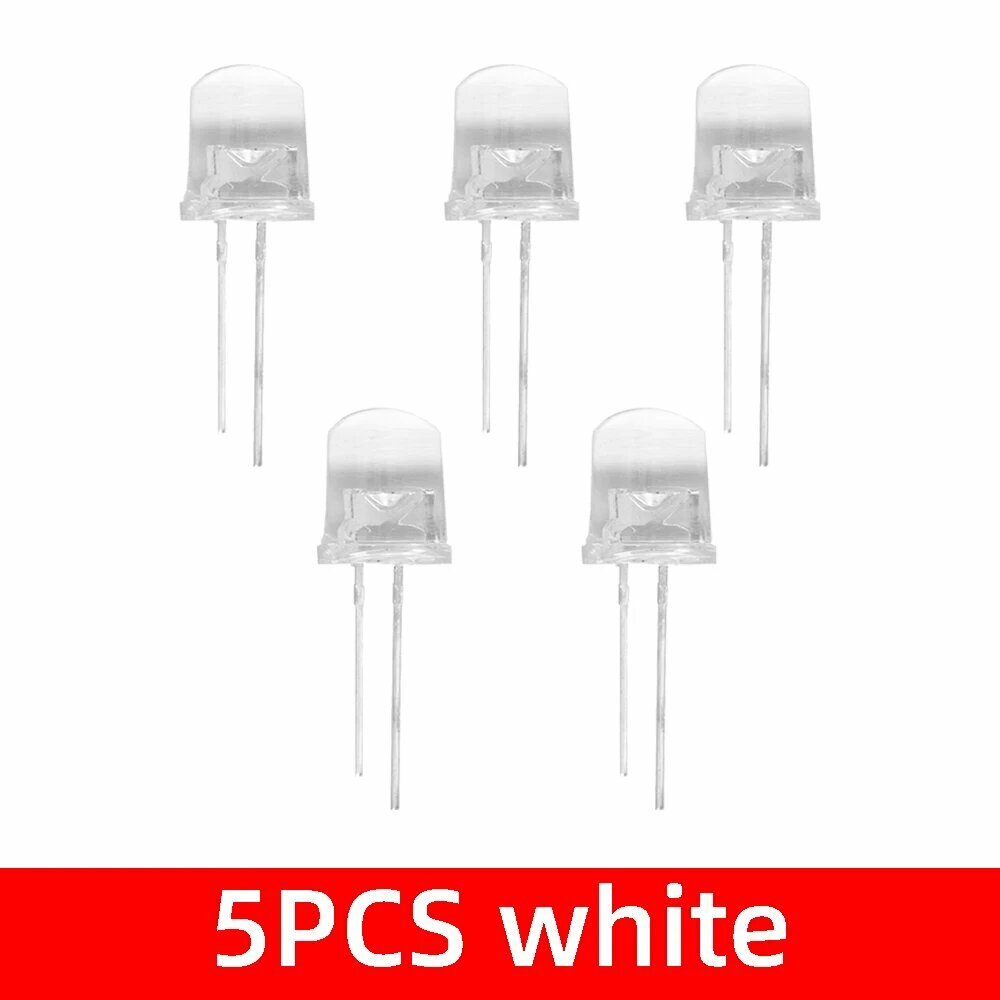Ультраяркий круглый светодиод 10 мм 5 цветов 5pcs white