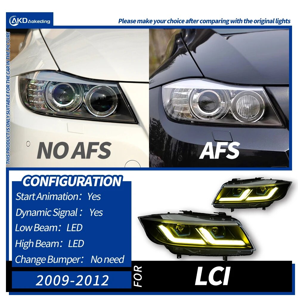 Фара AKD для BMW E90 светодиодная фара 2005-2012 года выпуска фары 320i 325i 318i дневной ходовой свет поворотный сигнал дальний свет ангельские глаза проекционная линза