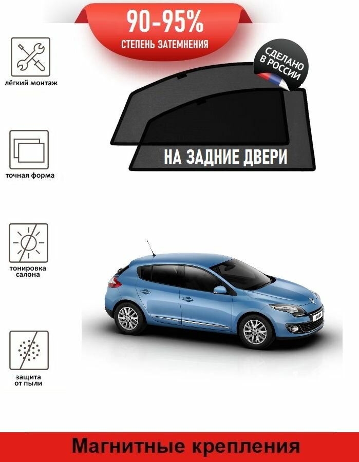Автошторки LATONIK на Renault Megane 3 рестайлинг (2012-2014) хэтчбек на задние двери на магнитах