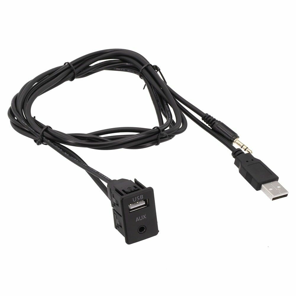 USB аудиоразъем для автомобиля — адаптерный кабель USB AUX 12В для центральной панели, чёрный, прямая установка