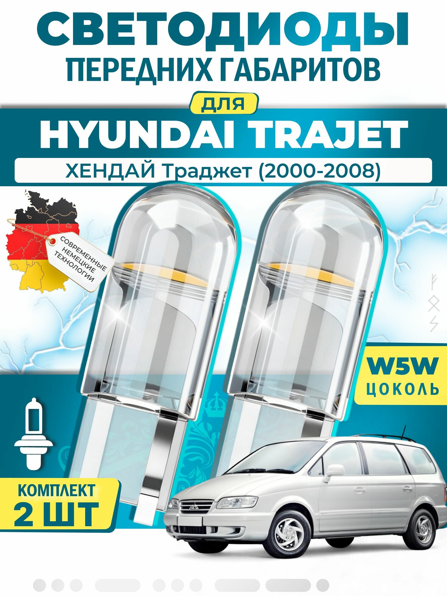 Лампы светодиодные габаритные для HYUNDAI TRAJET / хендай Траджет (2000-2008), W5W ( LED - белый свет 5000k ) (комплект 2шт)