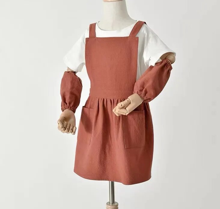 Детский фартук Kawaii хлопок кофейный Бордовый, Brown