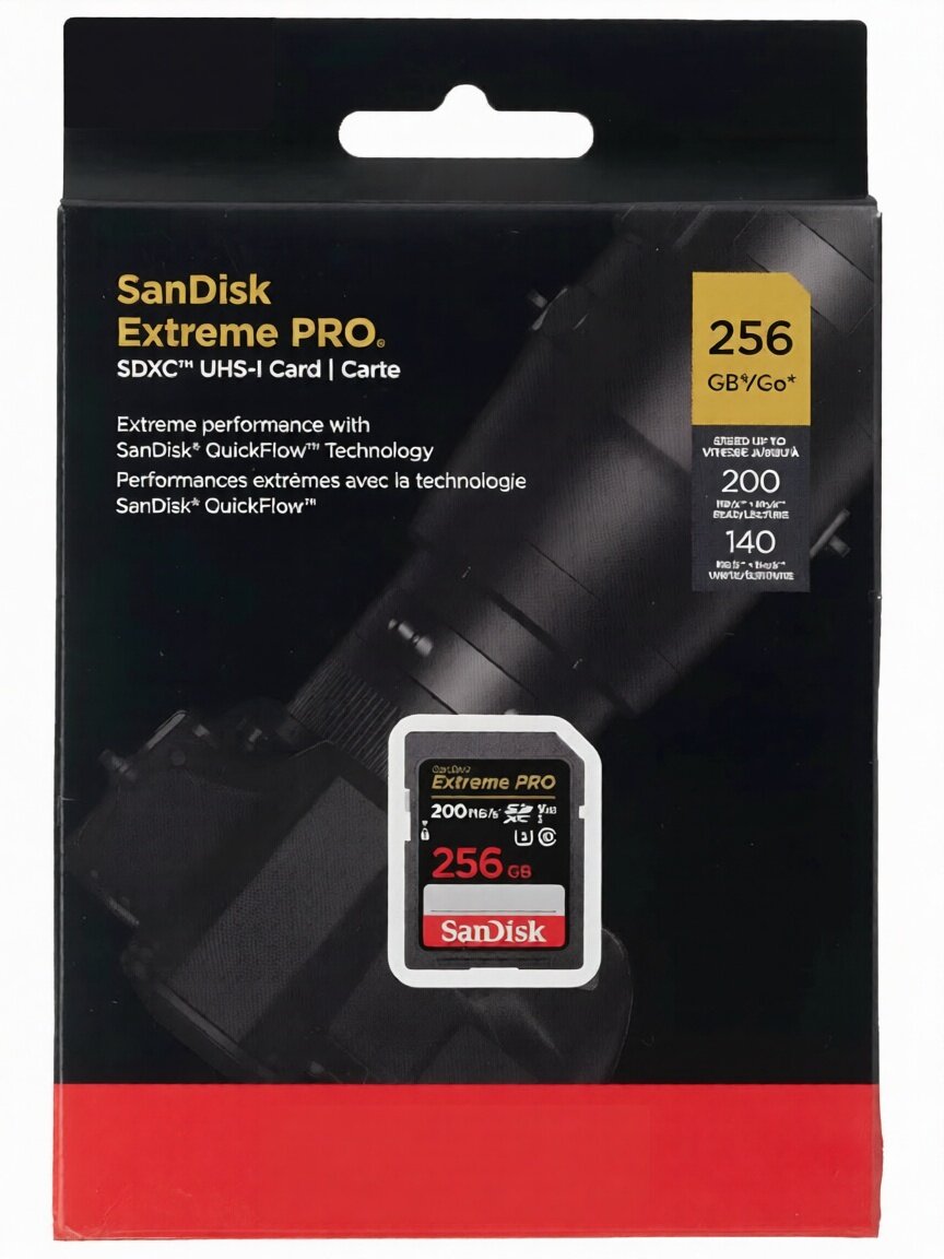 Карта памяти SanDisk SDXC 256Gb Class 10, V30, A2, UHS-I U3, RU, 1 шт, черный