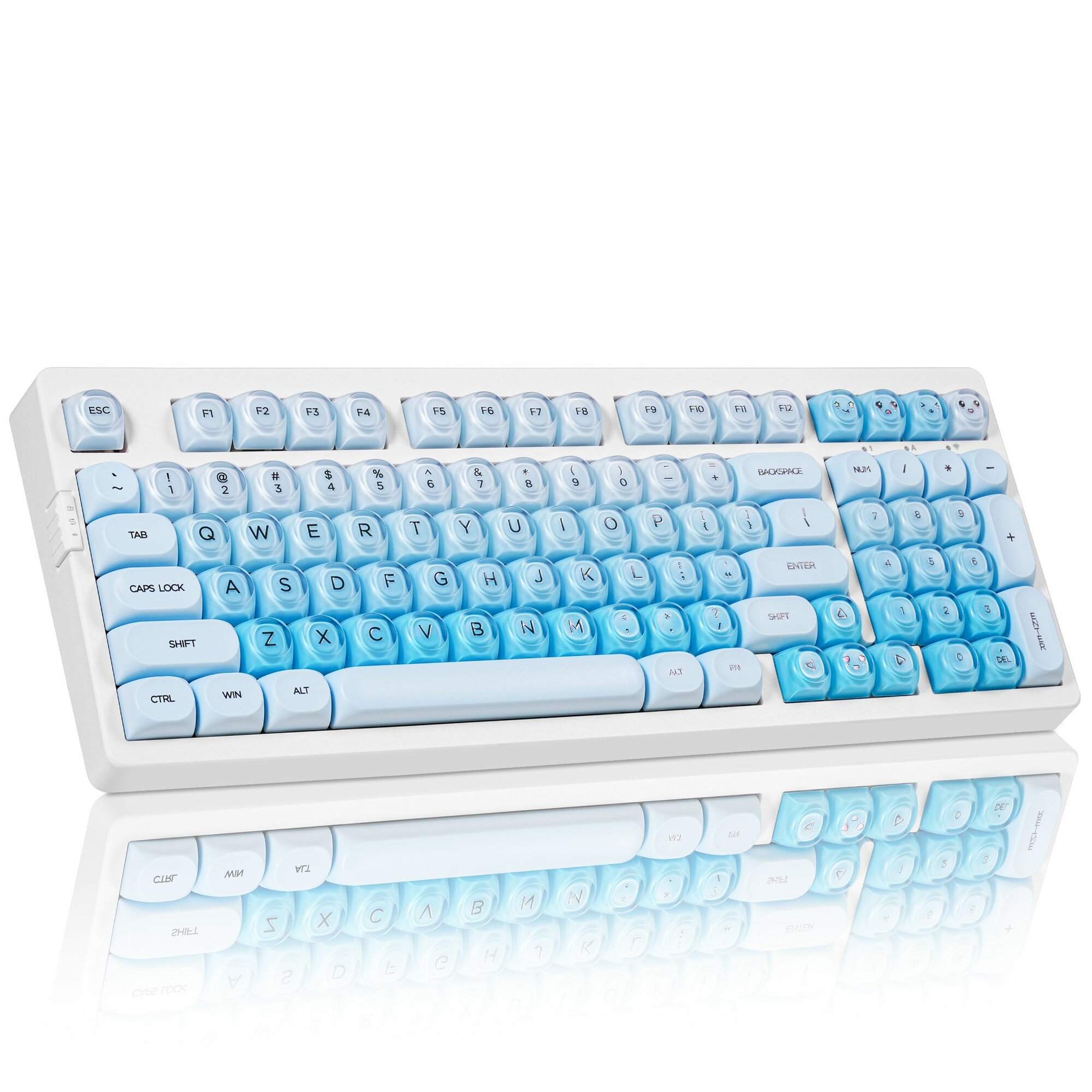 ZORNHER ZH980 механическая клавиатура, 95% раскладка, беспроводная три-модовая, RGB подсветка, боковые легенды, линейные Sakura-свитчи, синий градиент