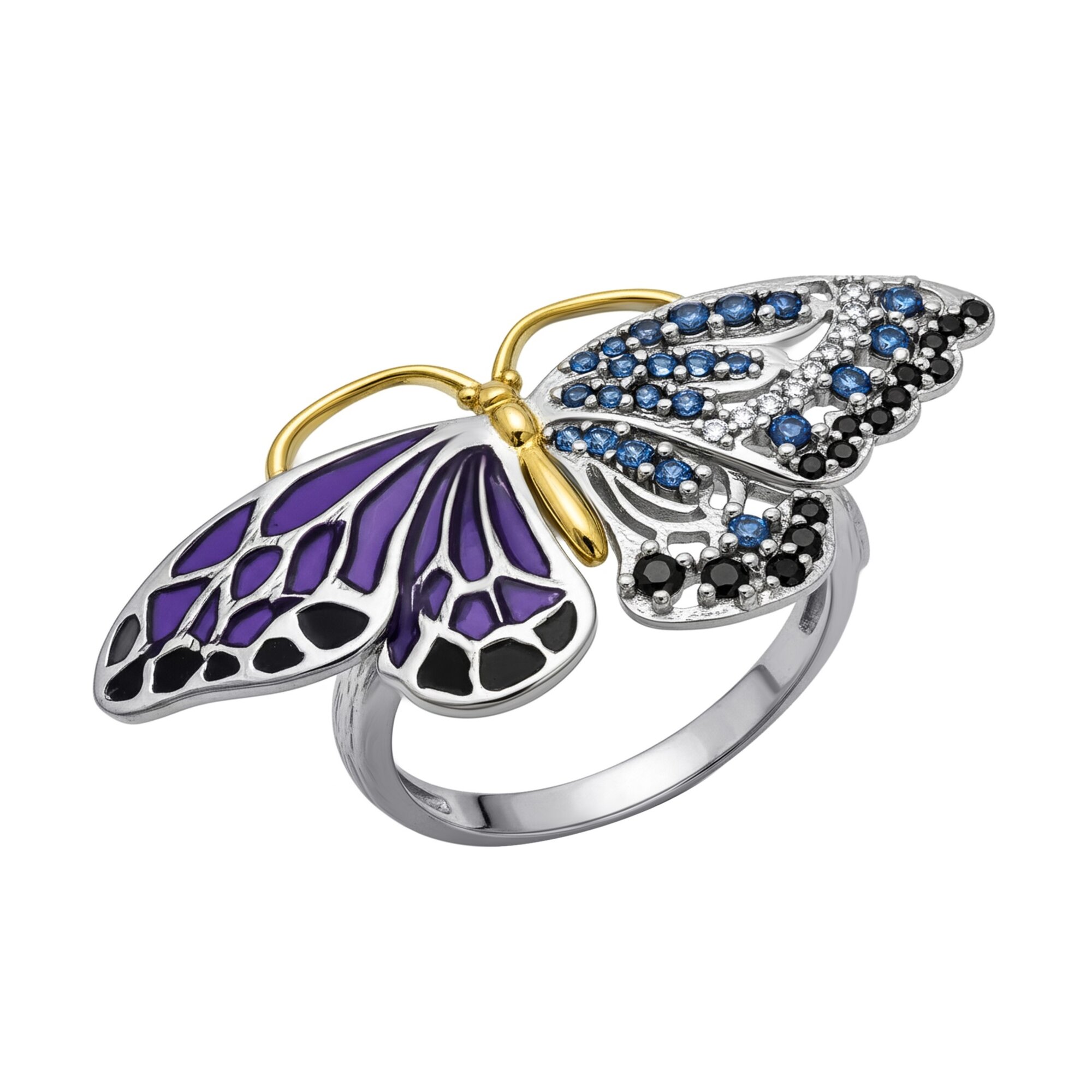 Кольцо, серебро, 925 проба, фианит, эмаль, шпинель