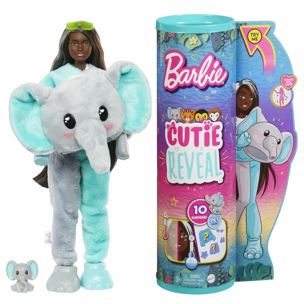 Кукла Barbie Cutie Reveal Chelsea с аксессуарами, серия Jungle, набор маленьких кукол на тему слона