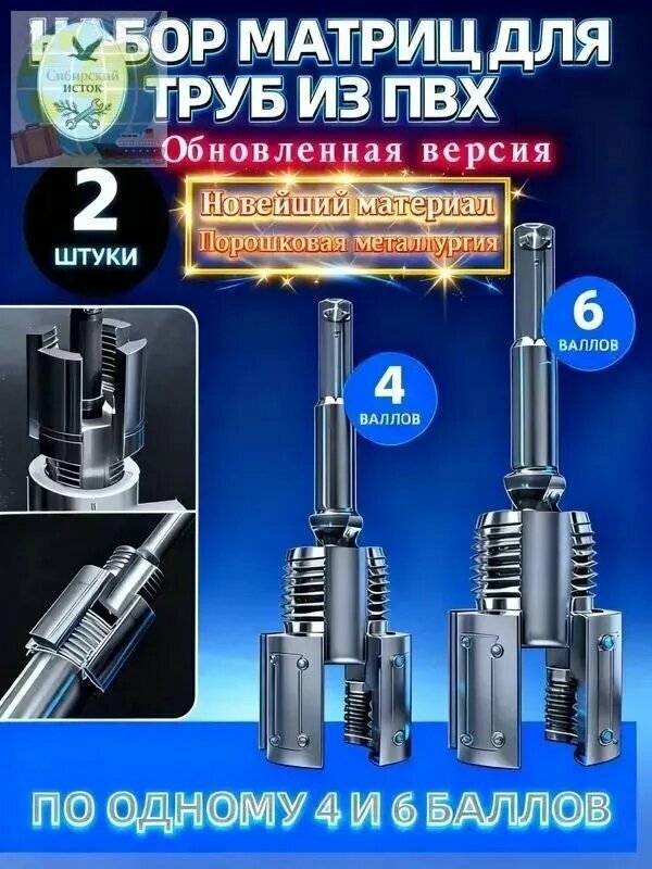 Набор матриц для труб из ПВХ: 2 матрицы (1/2" и 3/4"). Универсальное нарезание внутренней и наружной резьбы.