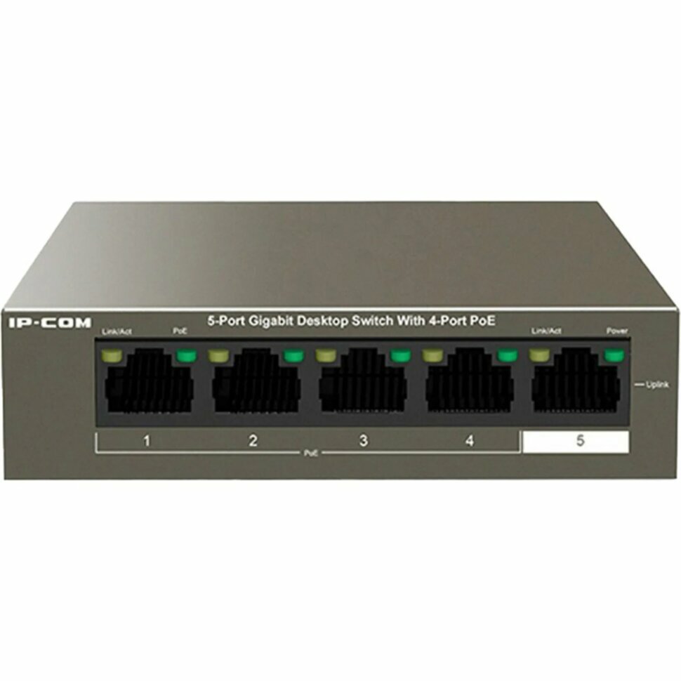 Коммутатор IP COM 4 порта 802.3at (PoE+) 5 портов 10/100 1000 М/сек, 2073241