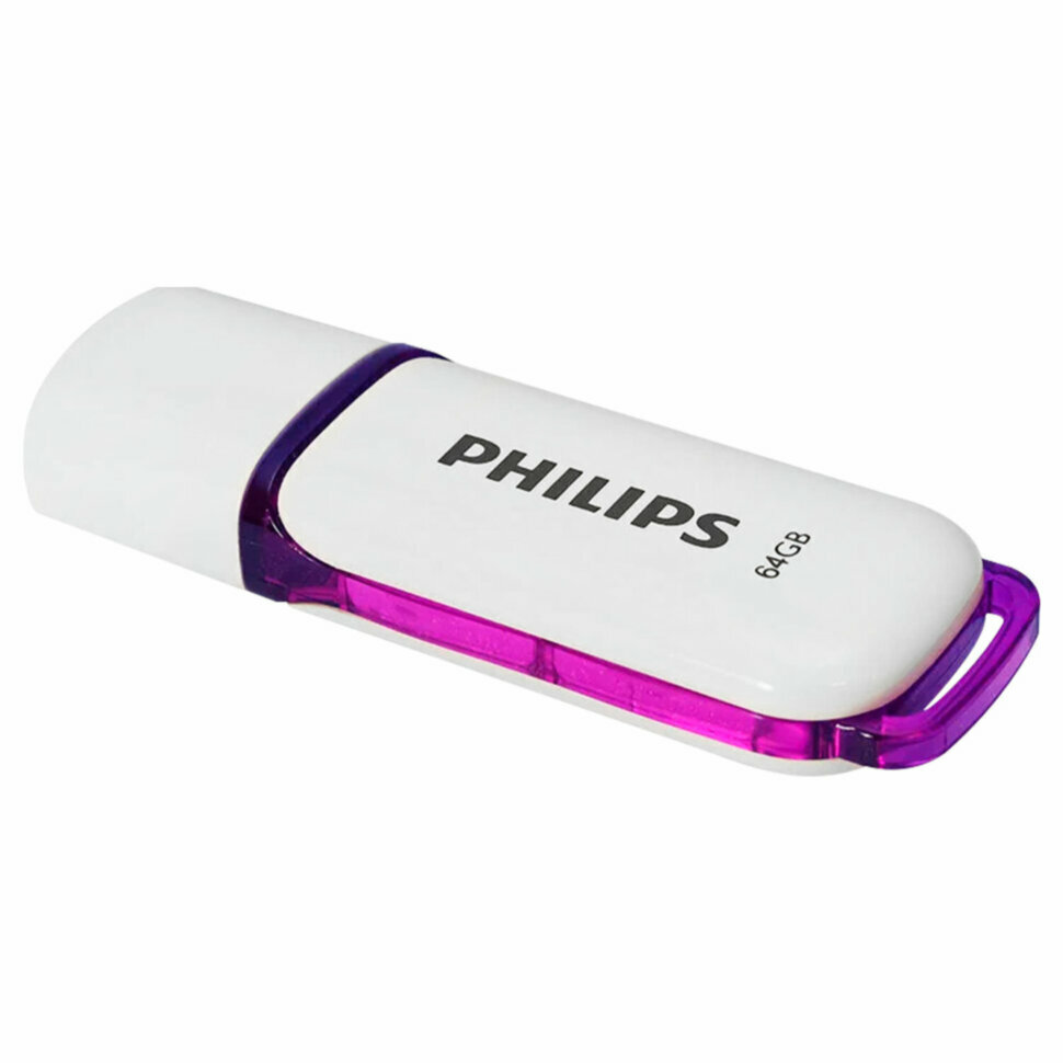Флеш-диск 64 GB PHILIPS SNOW, разъем USB 2.0, фиолетовый, FM64FD70B/97, 514080