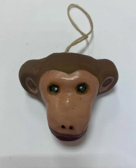Елочная игрушка Маска "Обезьянка" 6 см, ранняя. 1940-50-е гг.